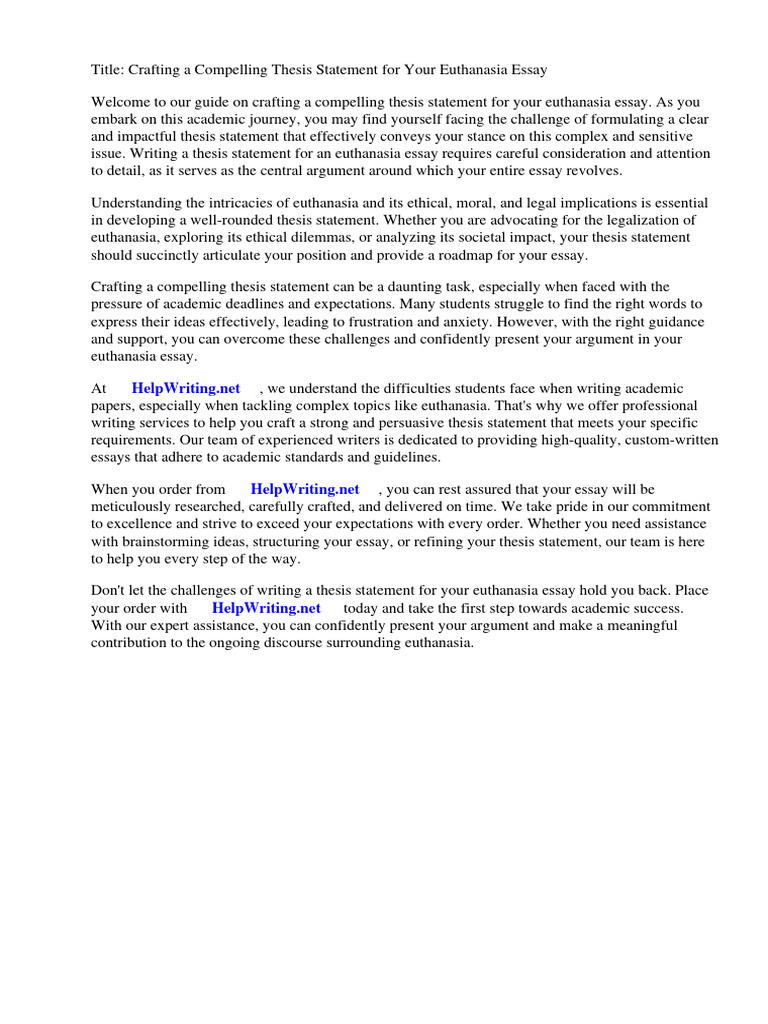 Thesis Statement Euthanasia Essay | PDF | Informed Consent | Reason