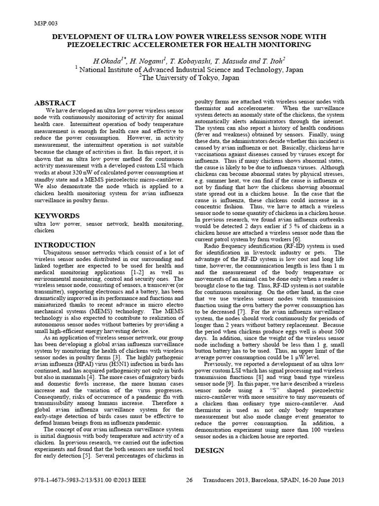 Development of Ultra Low Power Wireless Sensor Node With Piezoelectric Accelerometer For Health ...