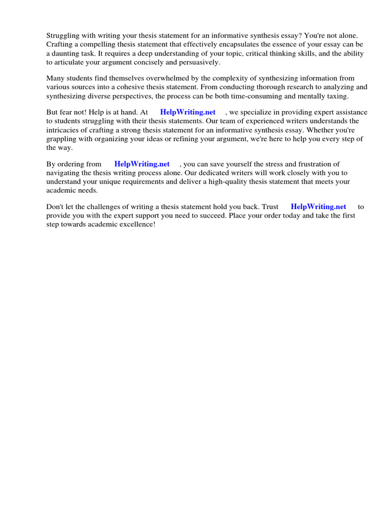 Thesis Statement For Informative Synthesis Essay | PDF