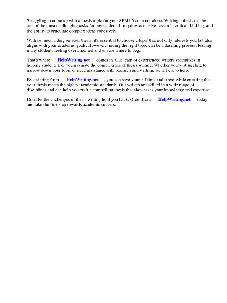 SPM Thesis Topics | PDF | Thesis | Essays