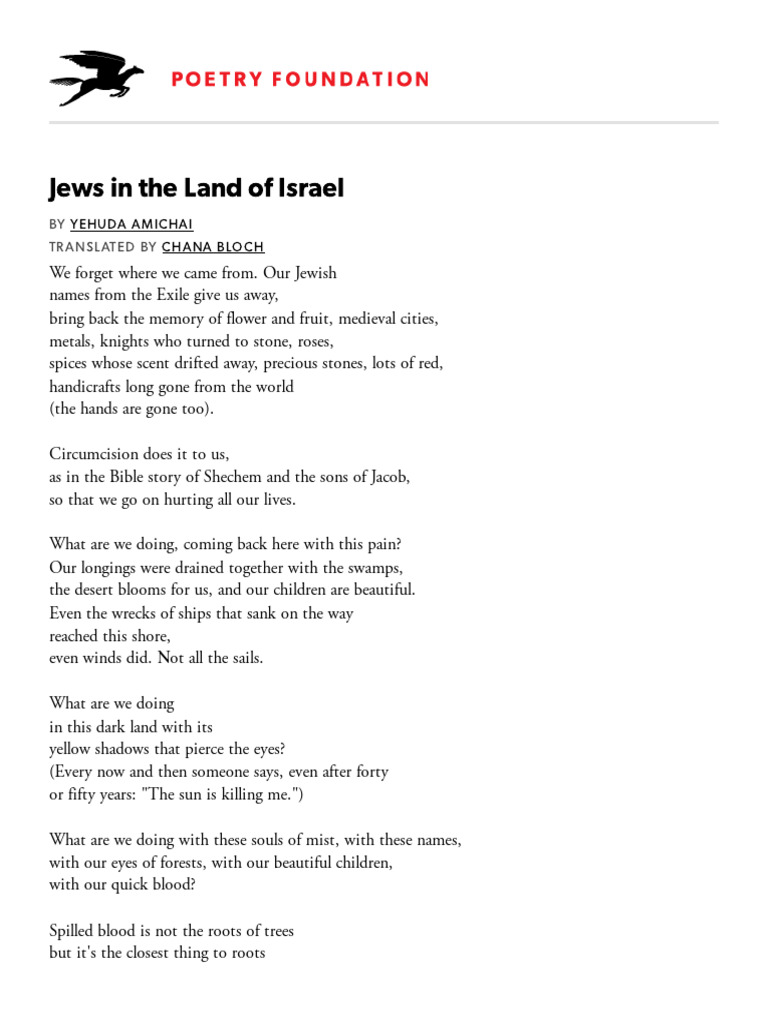 Jews in the Land of Israel by Yehuda Amichai _ Poetry Foundation | PDF