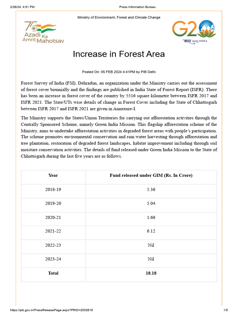 Increae in Forest Cover | PDF | Government Of India | Economy Of India