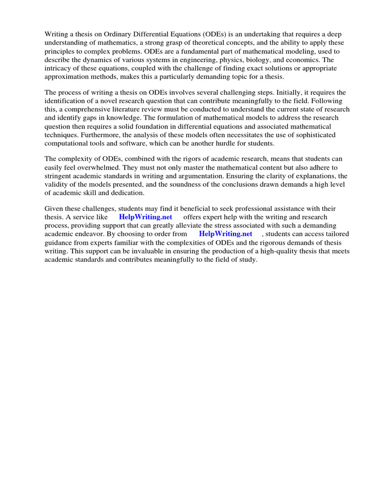 Ordinary Differential Equations Thesis Pdf