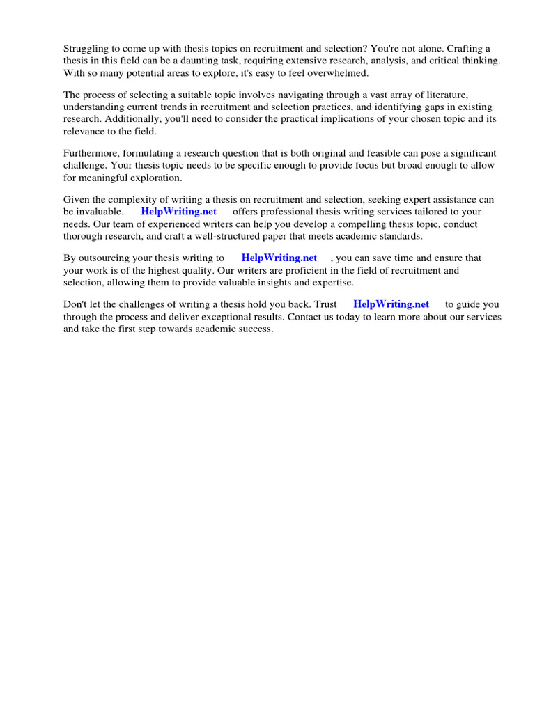 Thesis Topics On Recruitment and Selection | PDF | Recruitment | Thesis