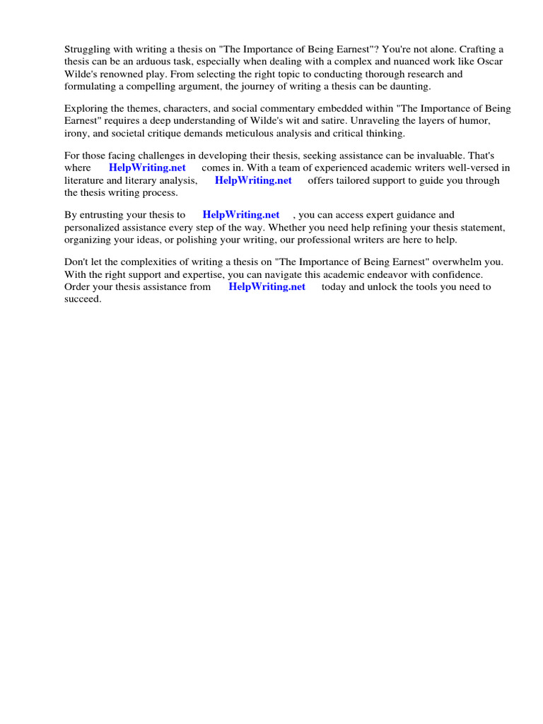 Thesis Ideas For The Importance of Being Earnest | PDF | The Importance ...
