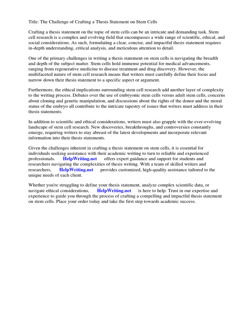 Thesis Statement Stem Cells | PDF