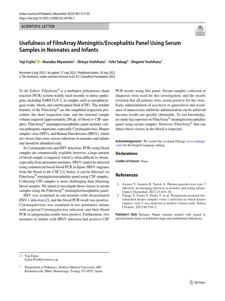 Usefulness of Filmarray Meningitis/Encephalitis Panel Using Serum ...