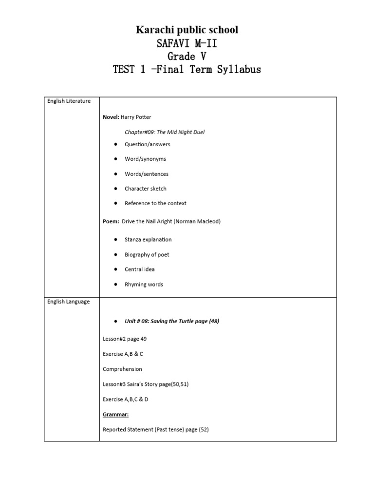 Grade 5 Test 1 Final Term-2 | PDF