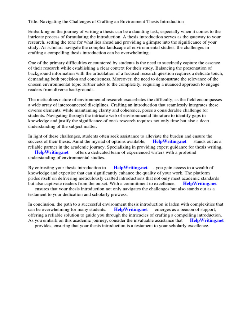 Environment Thesis Introduction | PDF