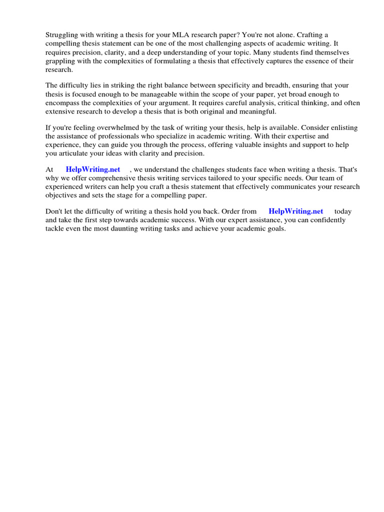 Mla Research Paper Example Thesis | PDF