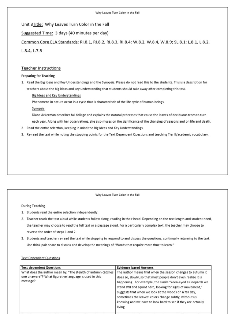 8. Why Leaves Turn Color. lesson - Story | PDF