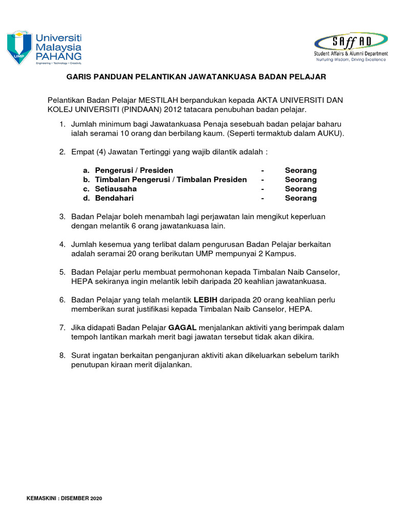 Garis Panduan Pelantikan Jawatankuasa Badan Pelajar | PDF Garis Panduan Pelantikan Jawatankuasa Badan Pelajar | PDF