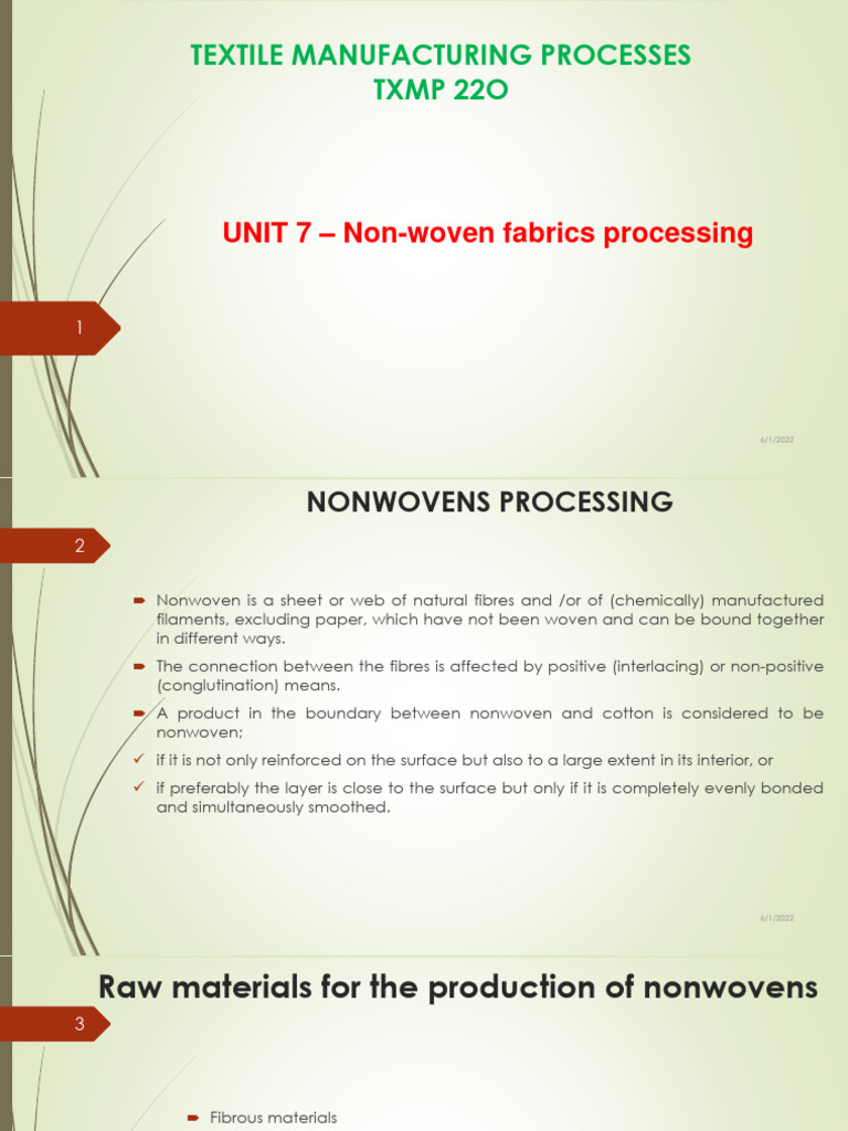 Unit 7_Nonwoven fabrics processing | PDF | Nonwoven Fabric | Polymers