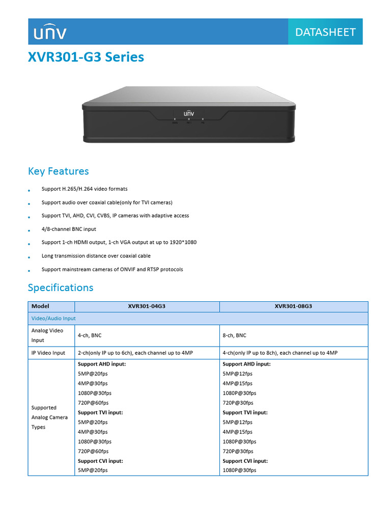 20221219 - 1864152 - UNV【Datasheet】XVR301-G3 Series-V1.02 EN - 958075 ...