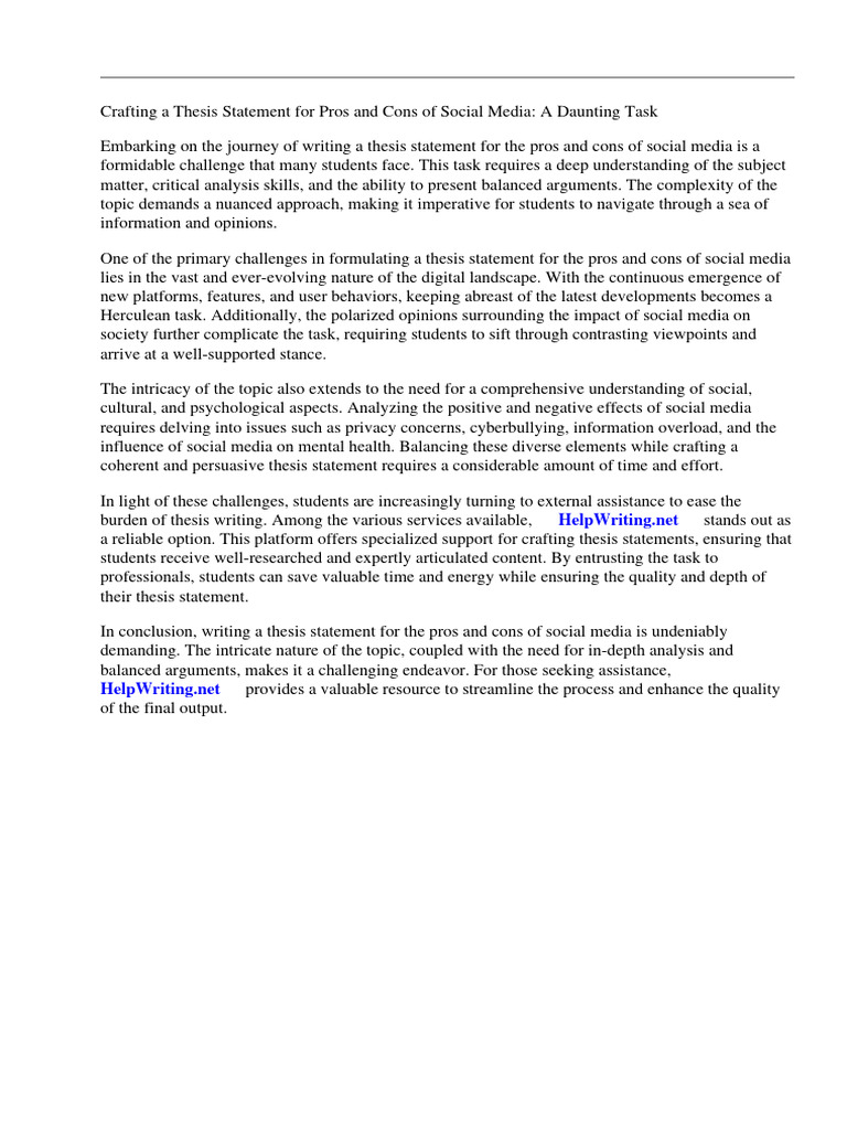 Thesis Statement For Pros and Cons of Social Media | PDF