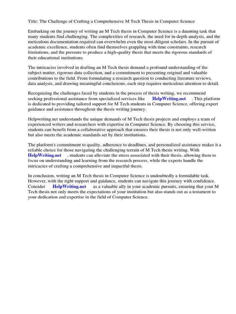 Free m Tech Thesis in Computer Science | PDF