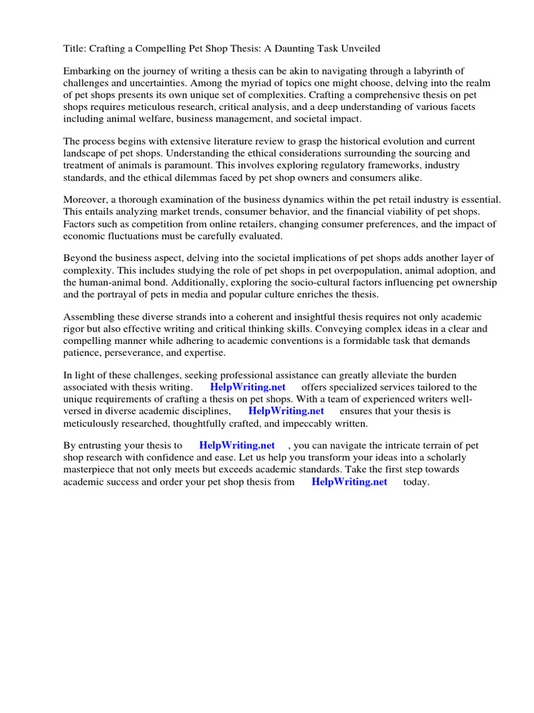 Pet Shop Thesis | PDF