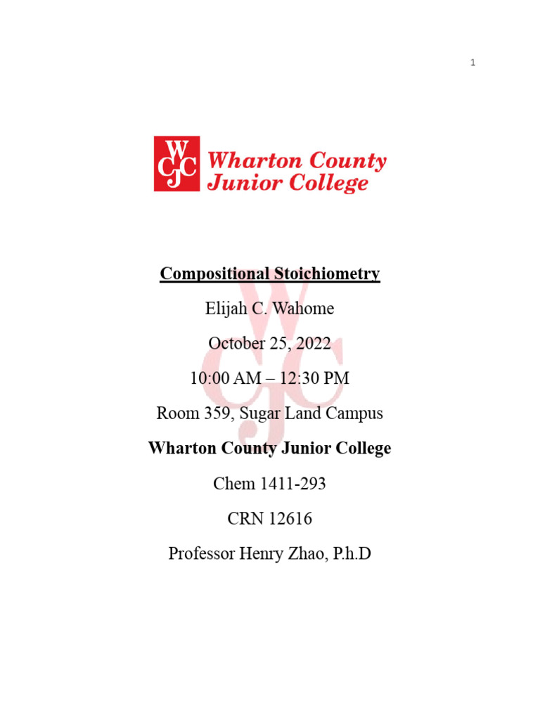 Compositional Stoichiometry Lab Report | PDF | Science & Mathematics