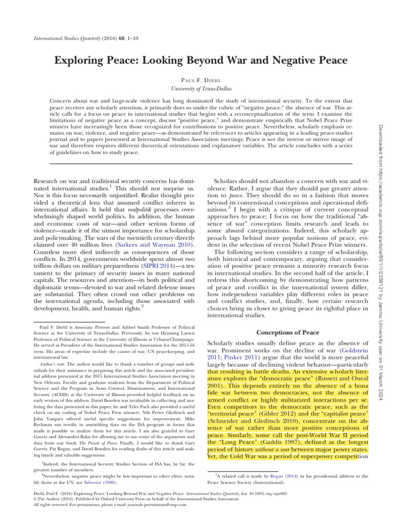 Peaceee Not Absence of War | PDF | Peace | Violence