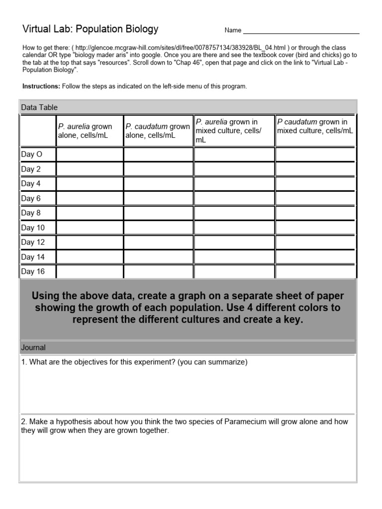 Virtual - Lab - Population - Paramecium 1213h | PDF