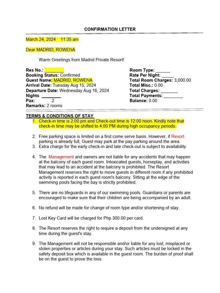 Confirmation Letter | PDF