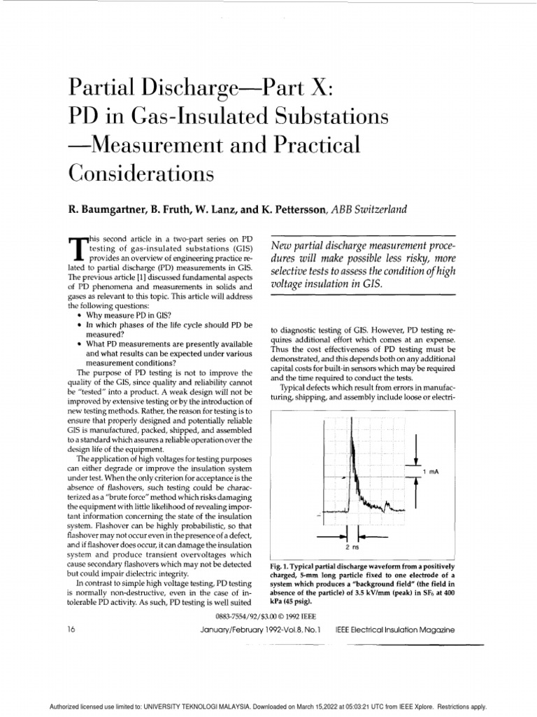 Partial Discharge. X. PD in Gas-Insulated Substations-Measurement and Practical Considerations | PDF