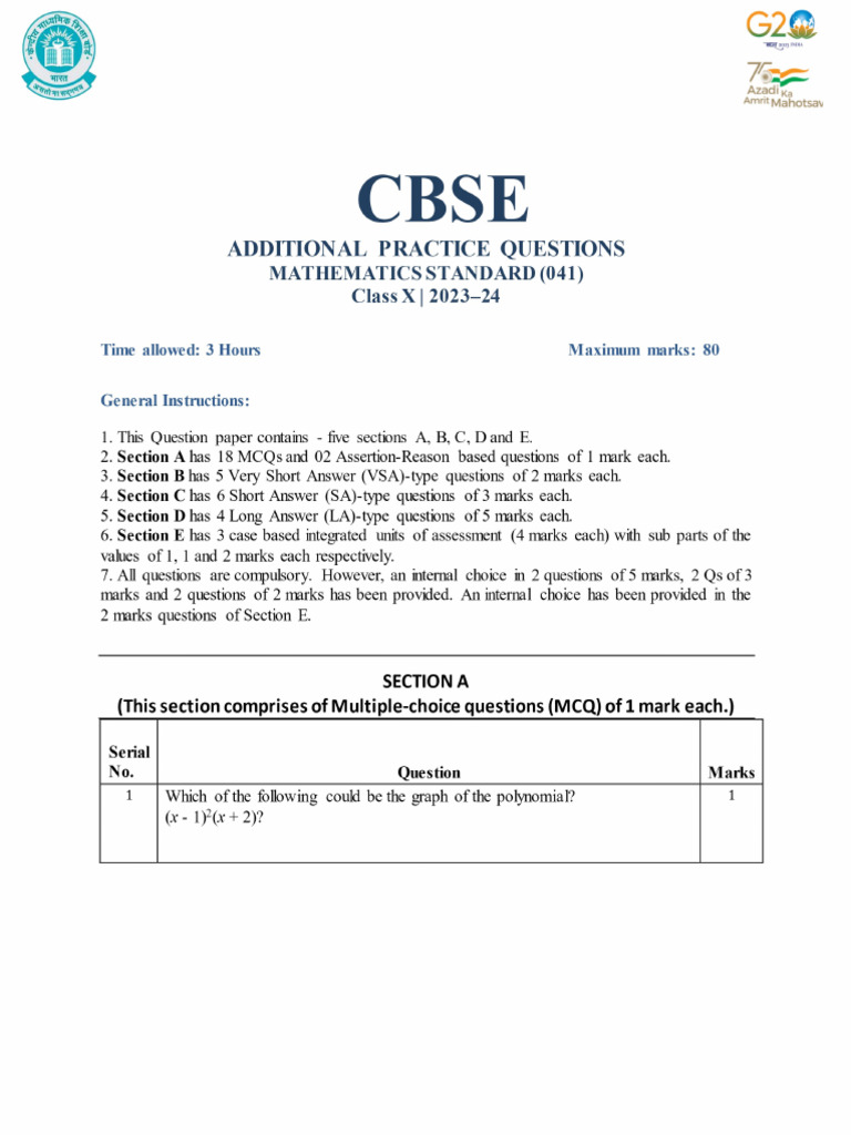 Class X Sample Paper Maths Set-1 | PDF
