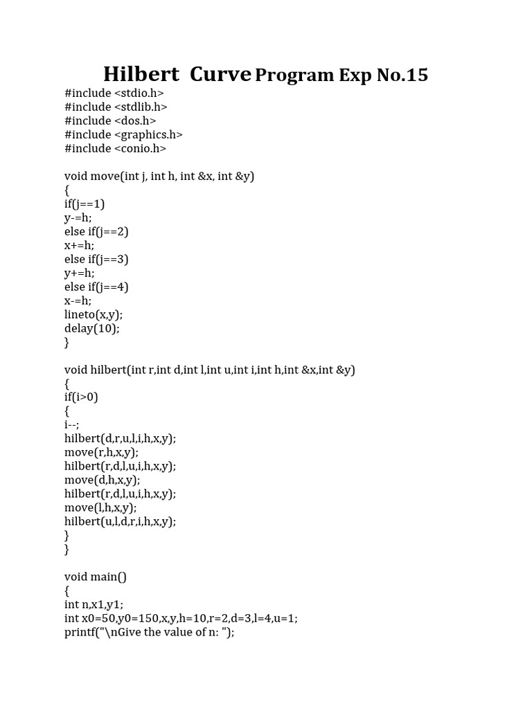 Program For Hilbert Curve Koch And Bezier Curve Pdf