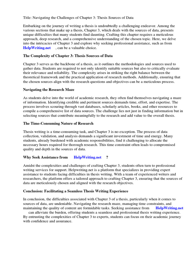 Chapter 3 Thesis Sources of Data | PDF | Methodology | Quantitative ...