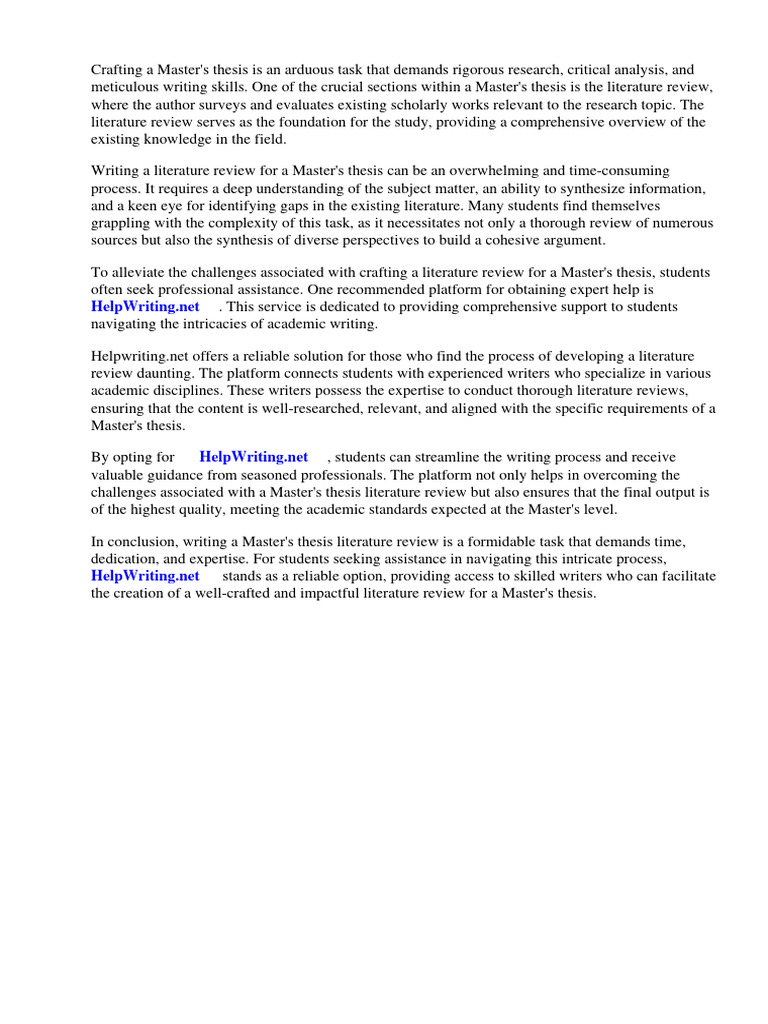 Examples of Masters Thesis Literature Review | PDF | Career & Growth