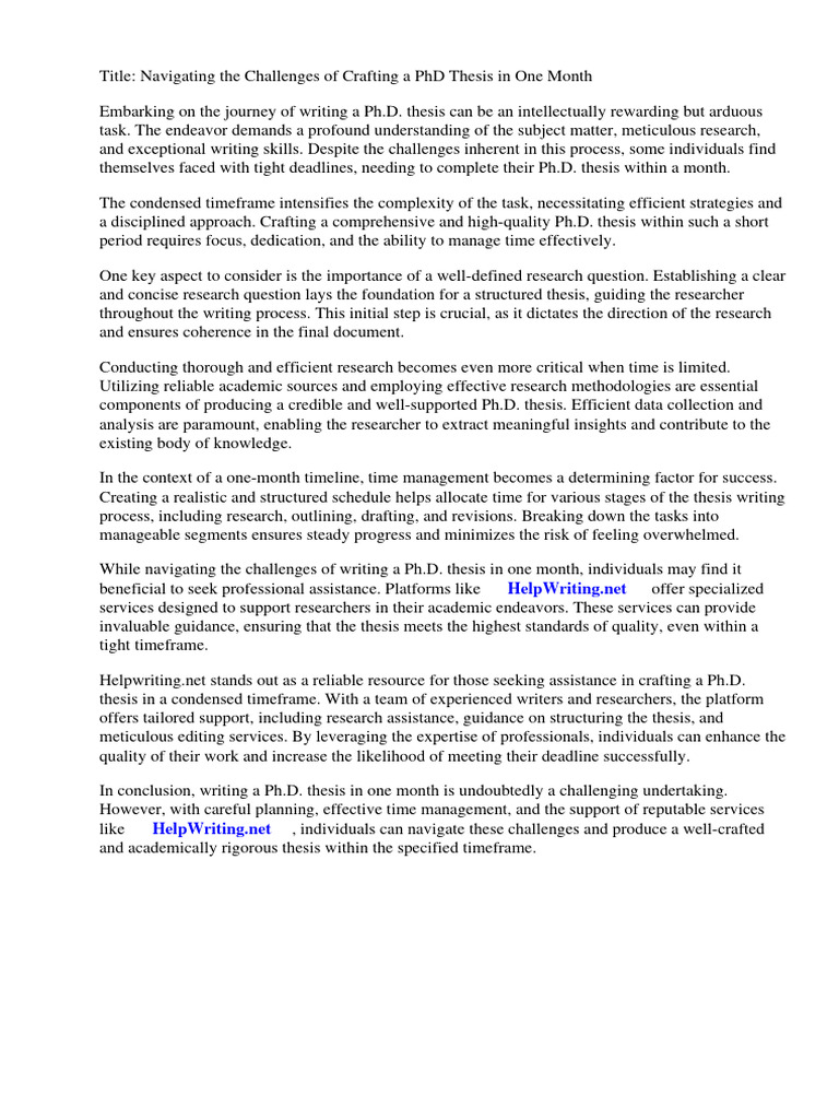 Write a PhD Thesis in One Month | PDF | Thesis | Doctor Of Philosophy