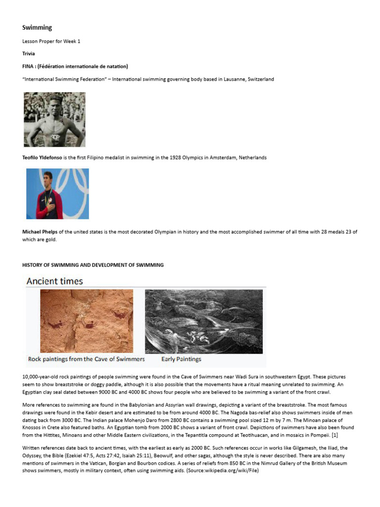 PE 4 Week 1 | PDF | Swimming (Sport) | Swimming