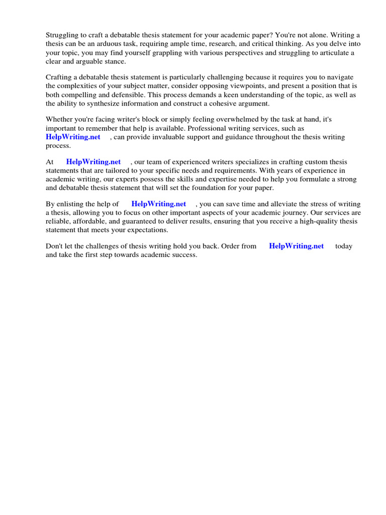 Examples of Debatable Thesis Statements | PDF | Essays | Thesis