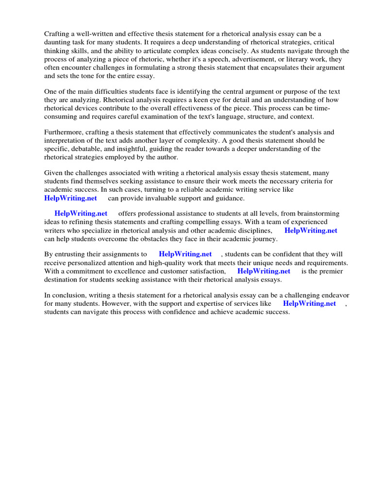 Rhetorical Analysis Essay Thesis Statement | PDF | Rhetoric | Essays
