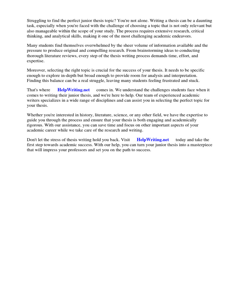 Easy Junior Thesis Topics | PDF | Thesis | Psychology