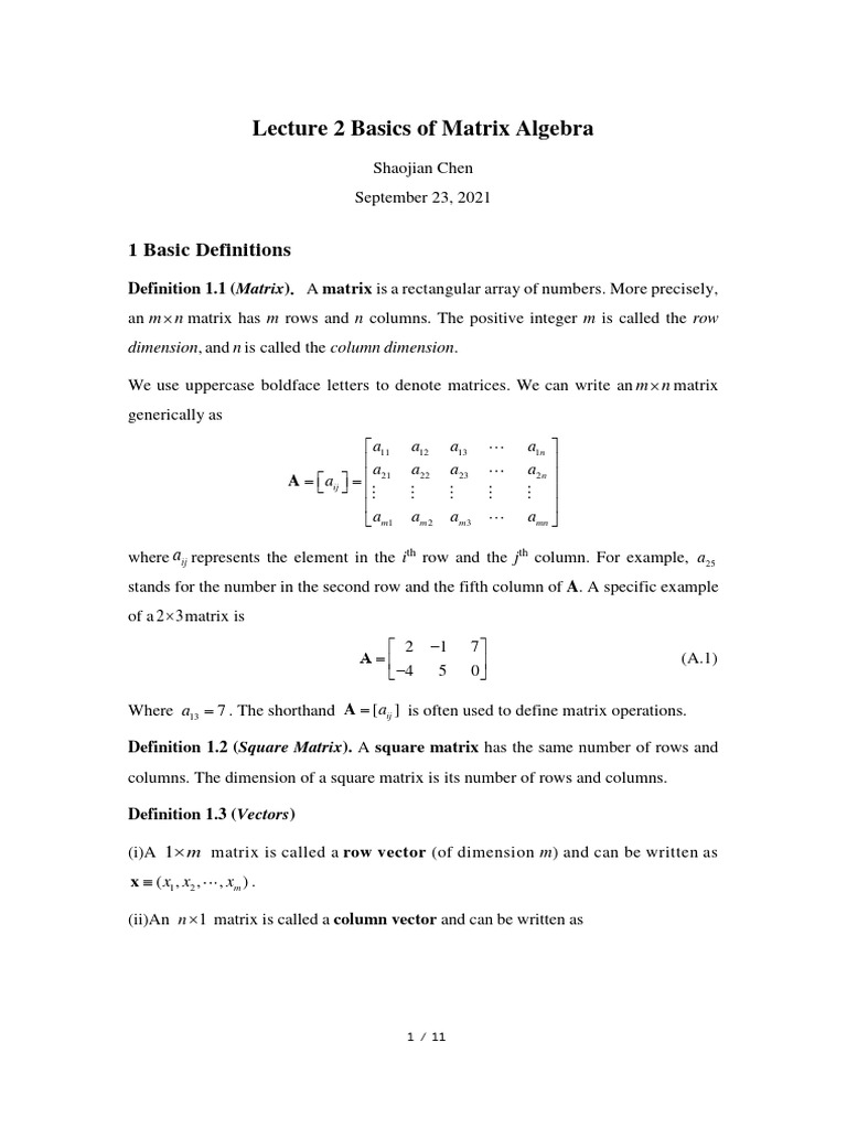 Appendix B Matrix Algebra | PDF | Matrix (Mathematics) | Variance