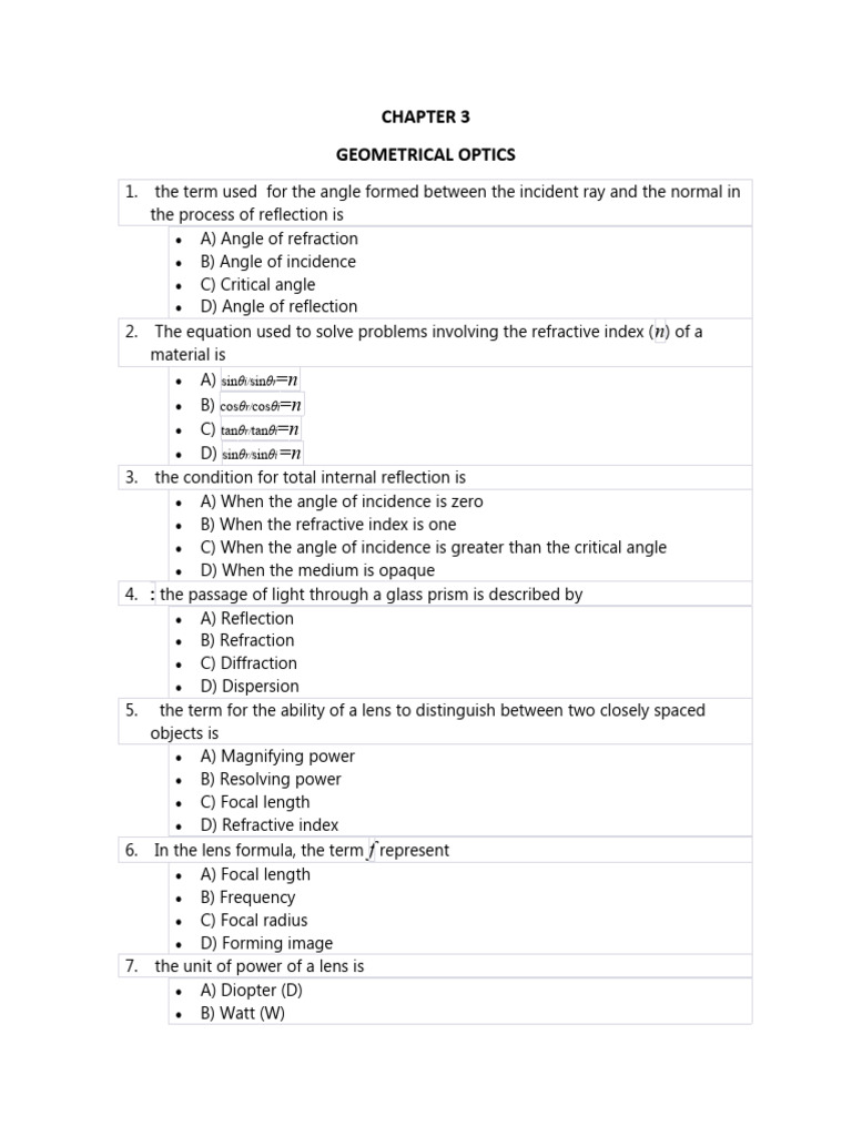 CHAPTER 3 Physics 10th | Download Free PDF | Reflection (Physics) | Refraction