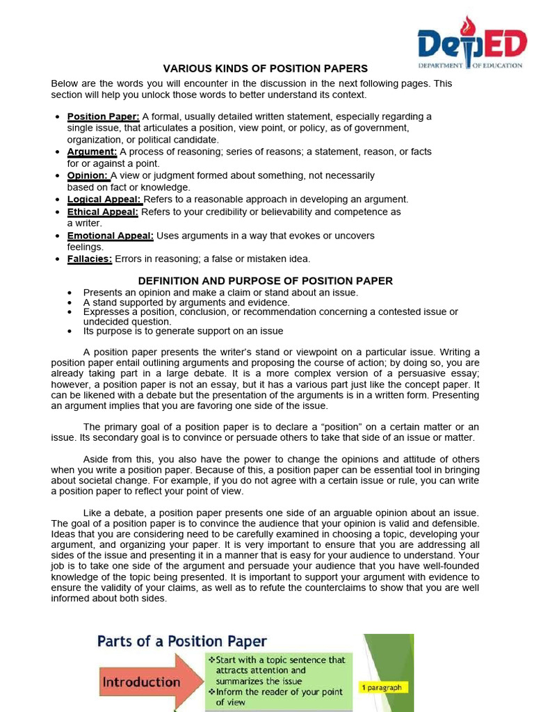Various Kinds of Position Papers | PDF
