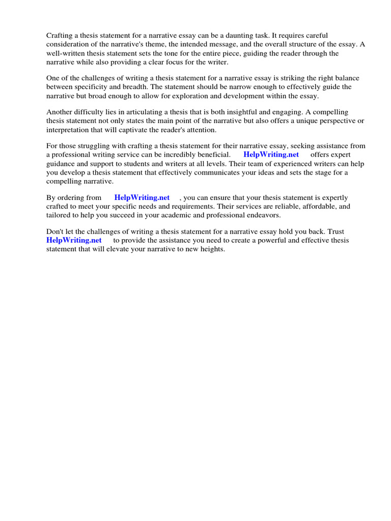 Sample Thesis Statement For A Narrative Essay | PDF | Essays | Narrative