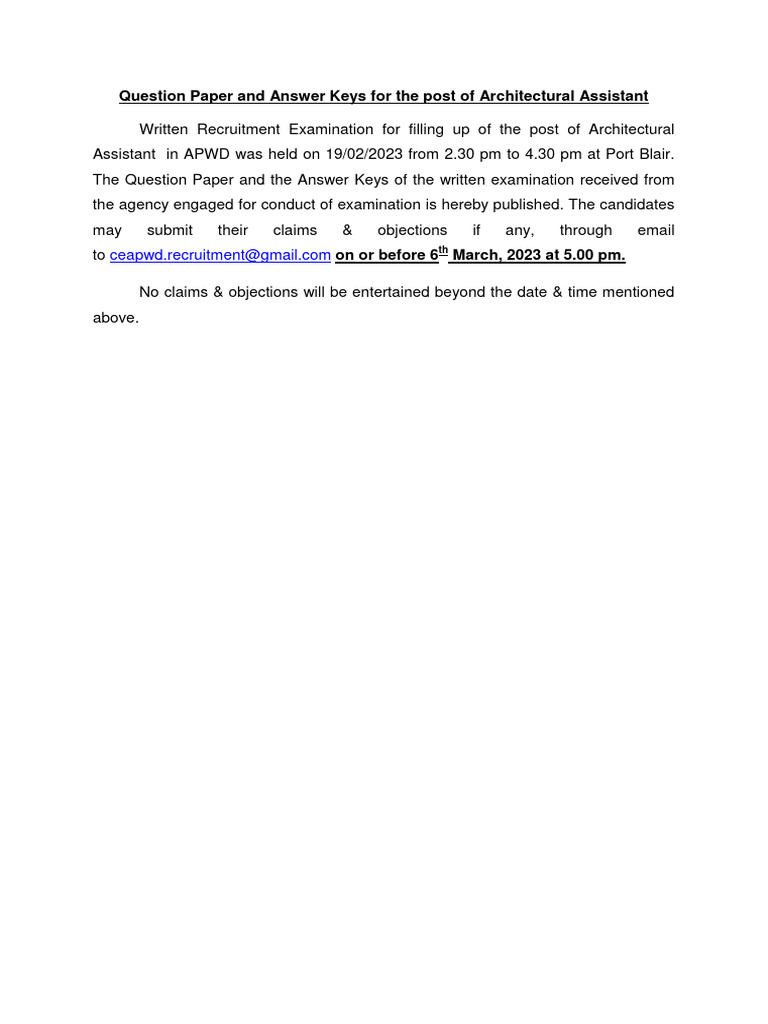 Andman Assistant Architect Pyq | PDF