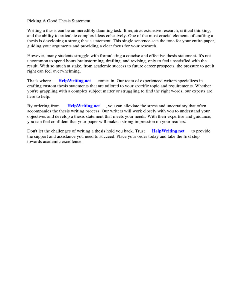 Picking A Good Thesis Statement | PDF | Essays | Thesis