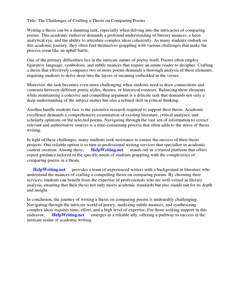Thesis Comparing Poems | PDF
