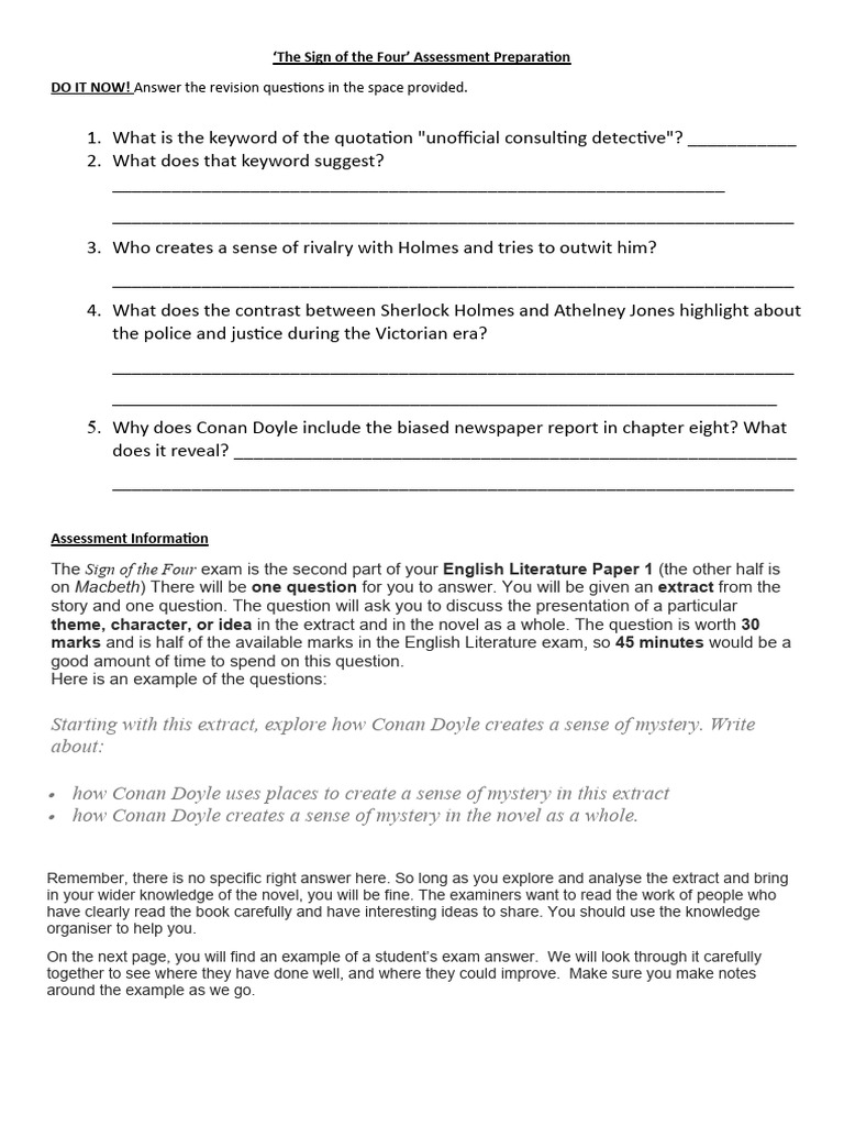 The Sign of The Four Assessment Worksheets | PDF | Sherlock Holmes ...
