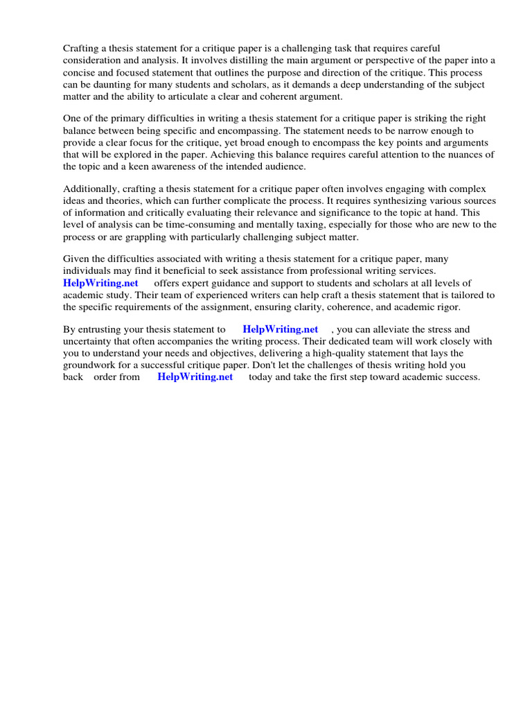 Thesis Statement For Critique Paper | PDF