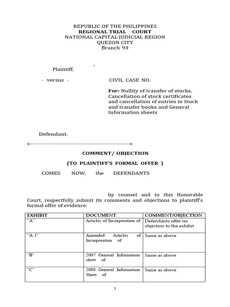 Comment Formal Offer of Evidence PDF Free | PDF | Hearsay | Testimony