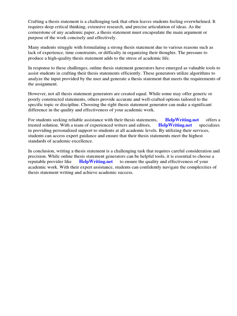 Online Thesis Statement Generator | PDF | Thesis | Essays