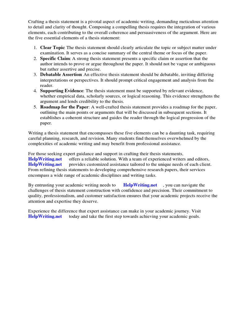 5 Elements Thesis Statement | PDF | Thesis | Essays