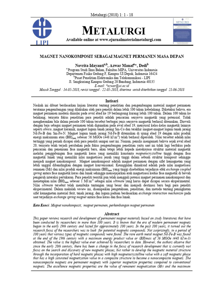 01 Magnet Nanokomposit Sebagai Magnet Permanen Masa Depan | PDF | Sains ...