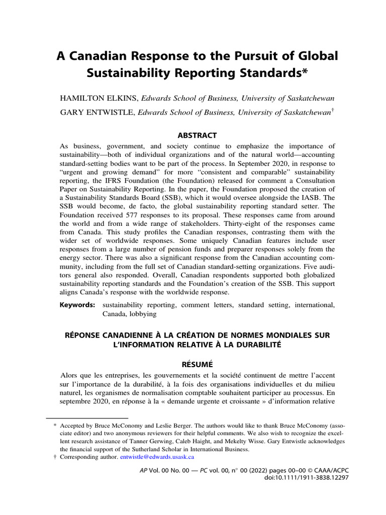 A Canadian Response To The Pursuit of Global Sustainability Reporting ...