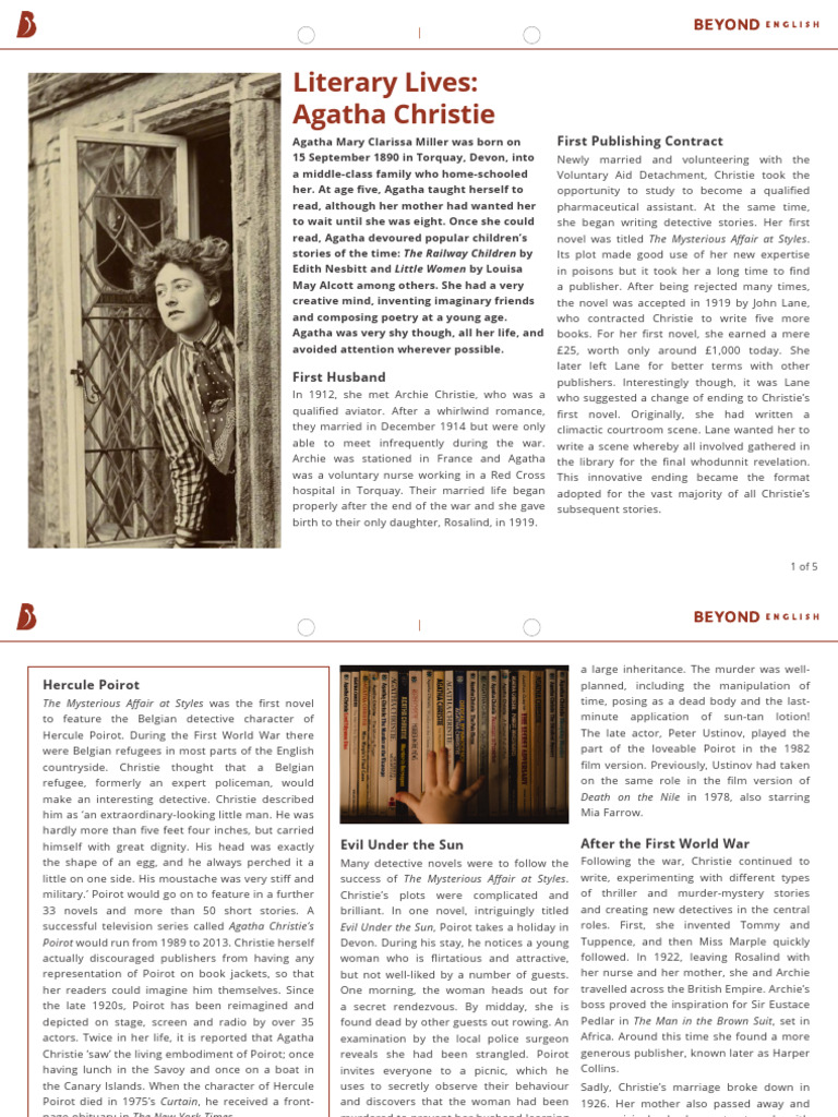 Literary Lives Agatha Christie Reading Comprehension | PDF | Mystery ...